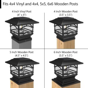 Davinci Lighting Edison Solar Outdoor Post Cap Lights - 4x4 5x5 6x6 - Bright LED Light for Fence Deck Garden or Patio Posts - Slate Black (1 Pack)