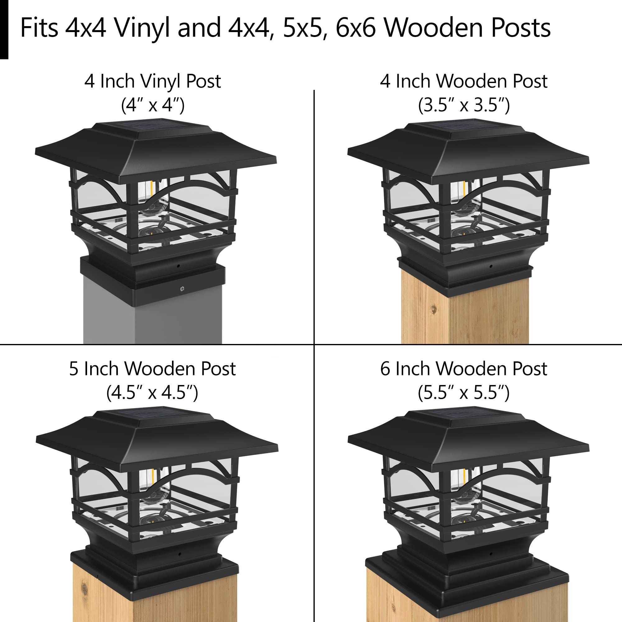 Davinci Lighting Edison Solar Outdoor Post Cap Lights - 4x4 5x5 6x6 - Bright LED Light for Fence Deck Garden or Patio Posts - Slate Black (1 Pack)