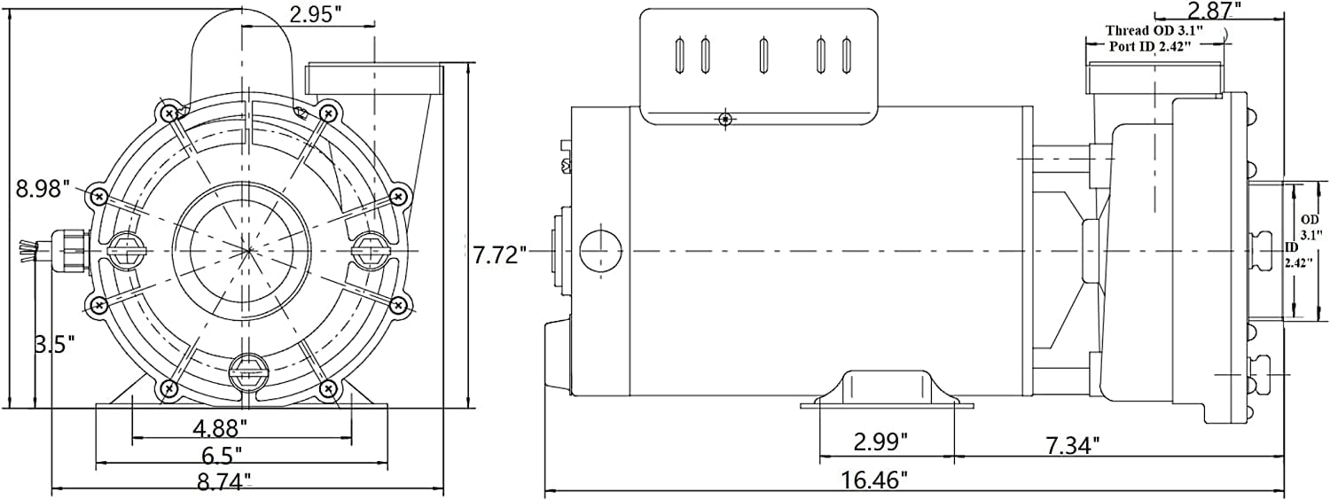 Pump, LX, 4.0HP, 2 SPD, 230V, 12A / 4.4A, 56WUA400-II Baseless, 2”