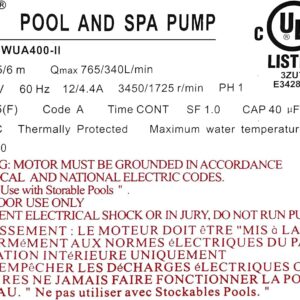 Pump, LX, 4.0HP, 2 SPD, 230V, 12A / 4.4A, 56WUA400-II Baseless, 2”