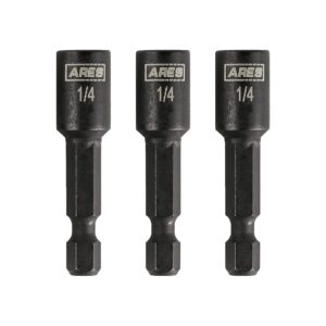 ARES 27012-3-Piece 1/4-Inch Magnetic Impact Nut Driver Bit Set - 1 3/4-Inch Length - Impact Grade Nut Setters with Industrial Strength Magnets