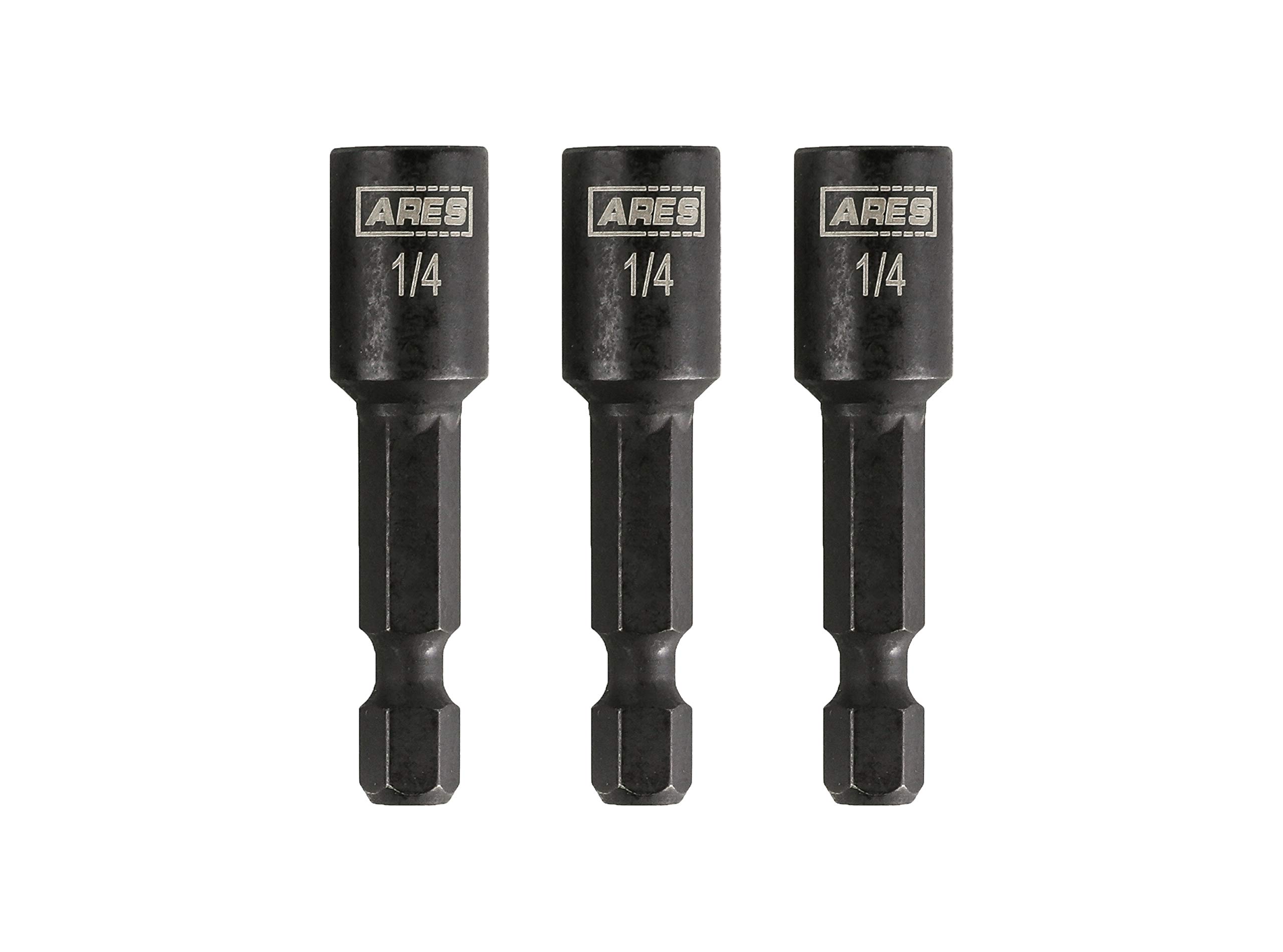 ARES 27012-3-Piece 1/4-Inch Magnetic Impact Nut Driver Bit Set - 1 3/4-Inch Length - Impact Grade Nut Setters with Industrial Strength Magnets