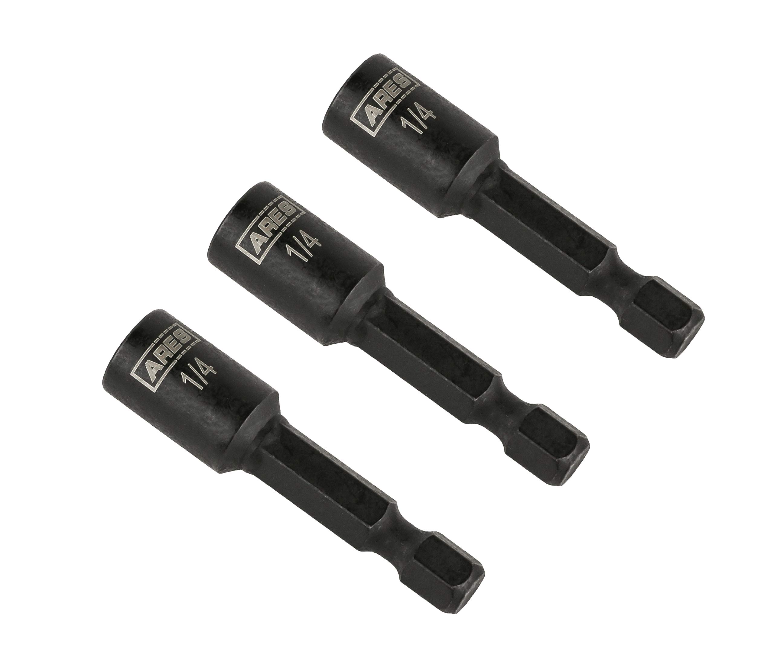 ARES 27012-3-Piece 1/4-Inch Magnetic Impact Nut Driver Bit Set - 1 3/4-Inch Length - Impact Grade Nut Setters with Industrial Strength Magnets