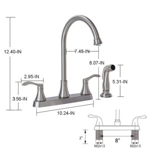 VALISY 3 Hole or 4 Hole Two Handle Kitchen Faucet with Side Sprayer, Commercial Lead-Free Brushed Nickel Kitchen Sink Faucets for Rv Kitchen Sinks with High-Arc Spout & Side Sprayer