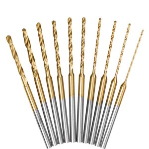 mini twist drill bits set - 10pcs 0.6mm-2.2mm micro wood drill bit 2.35 shank titanium coated hss engraving drill bits hole drilling tool for diy resin, beads, jewelry (10)