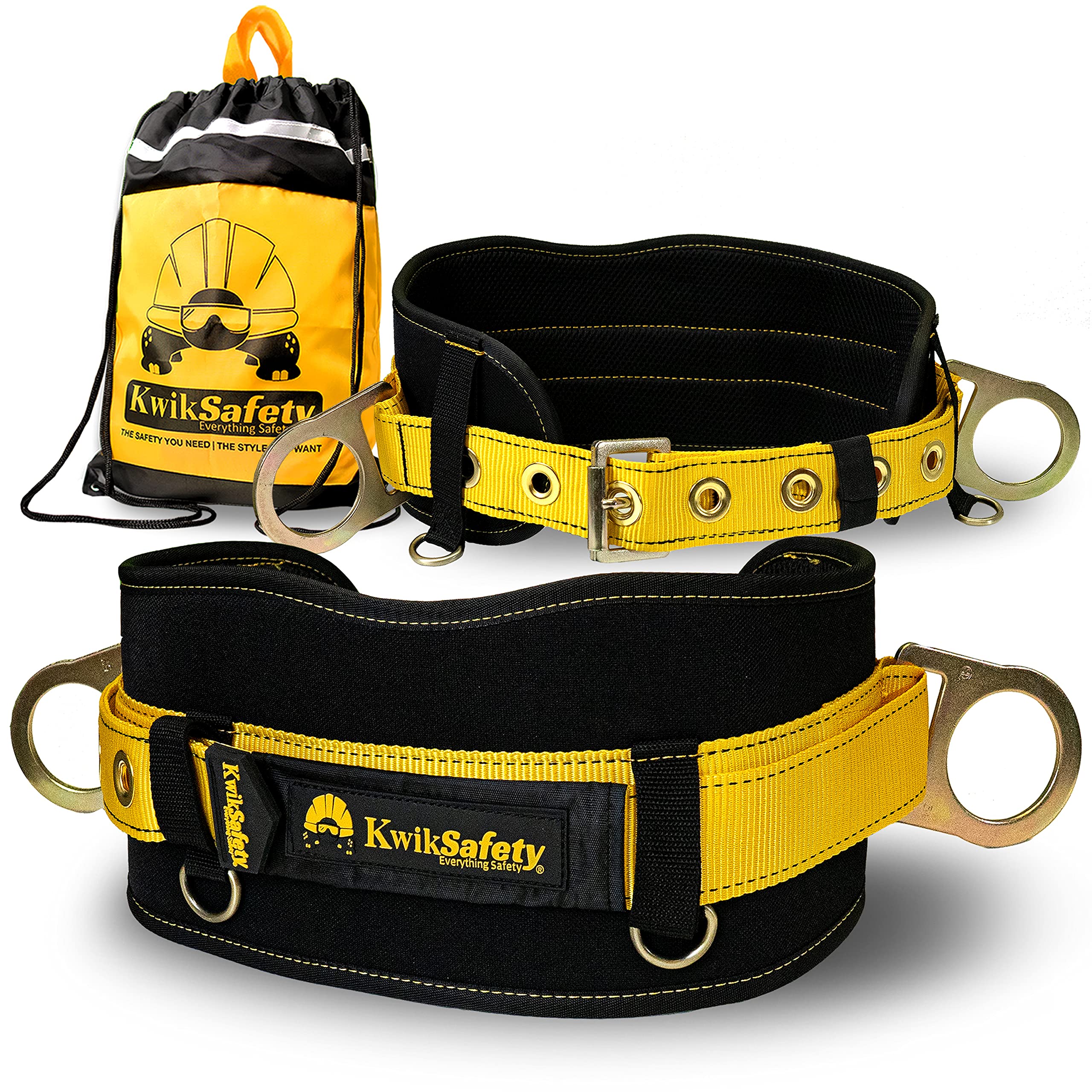 KwikSafety - Charlotte, NC - BEAVER TAIL Safety Belt [2 D-RINGS] Adjustable 39” to 58” Cushioned Padded Lineman Ironworker Body Belt Hip Pad Work Positioning Ladder Restraint Heavy Duty PPE Support