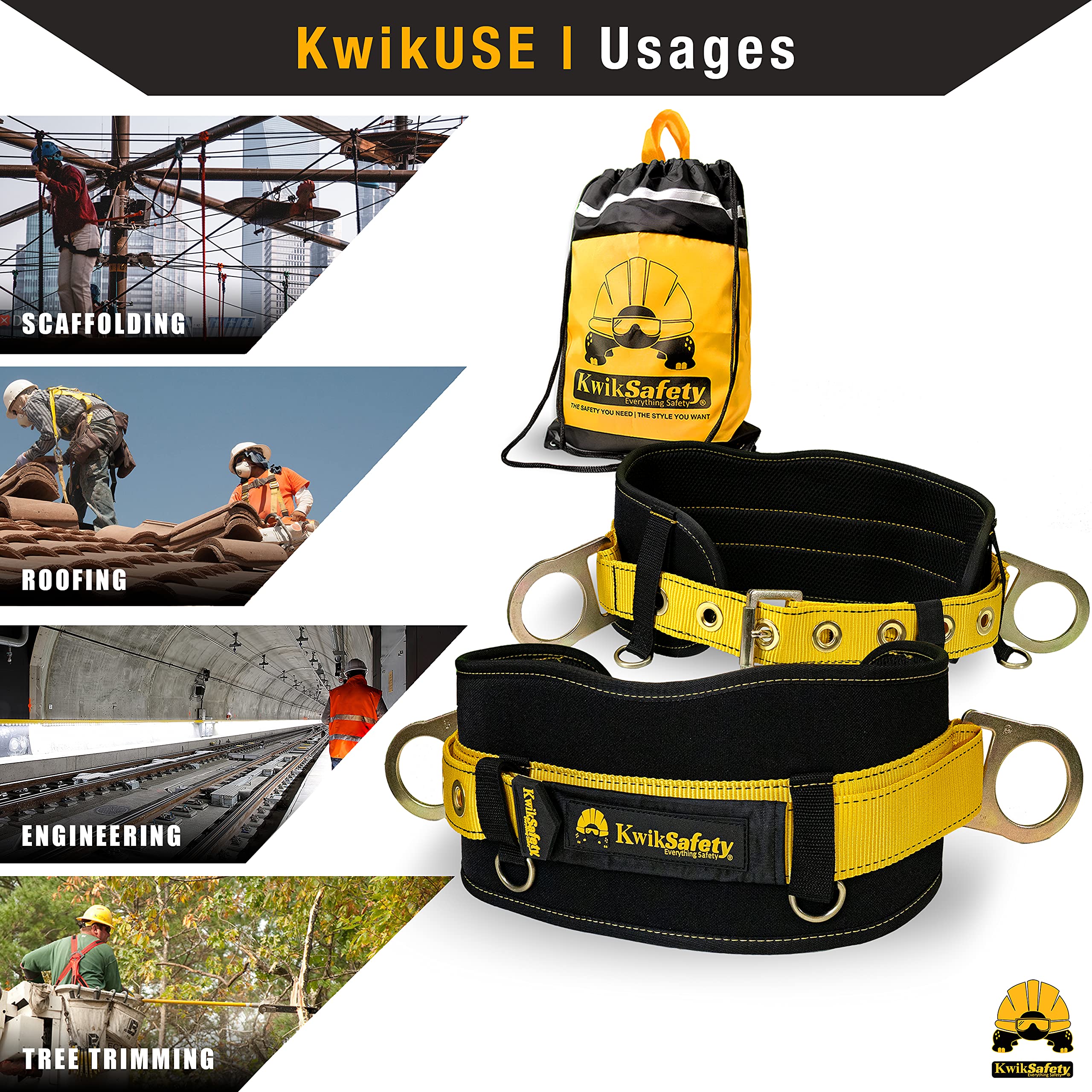 KwikSafety - Charlotte, NC - BEAVER TAIL Safety Belt [2 D-RINGS] Adjustable 39” to 58” Cushioned Padded Lineman Ironworker Body Belt Hip Pad Work Positioning Ladder Restraint Heavy Duty PPE Support