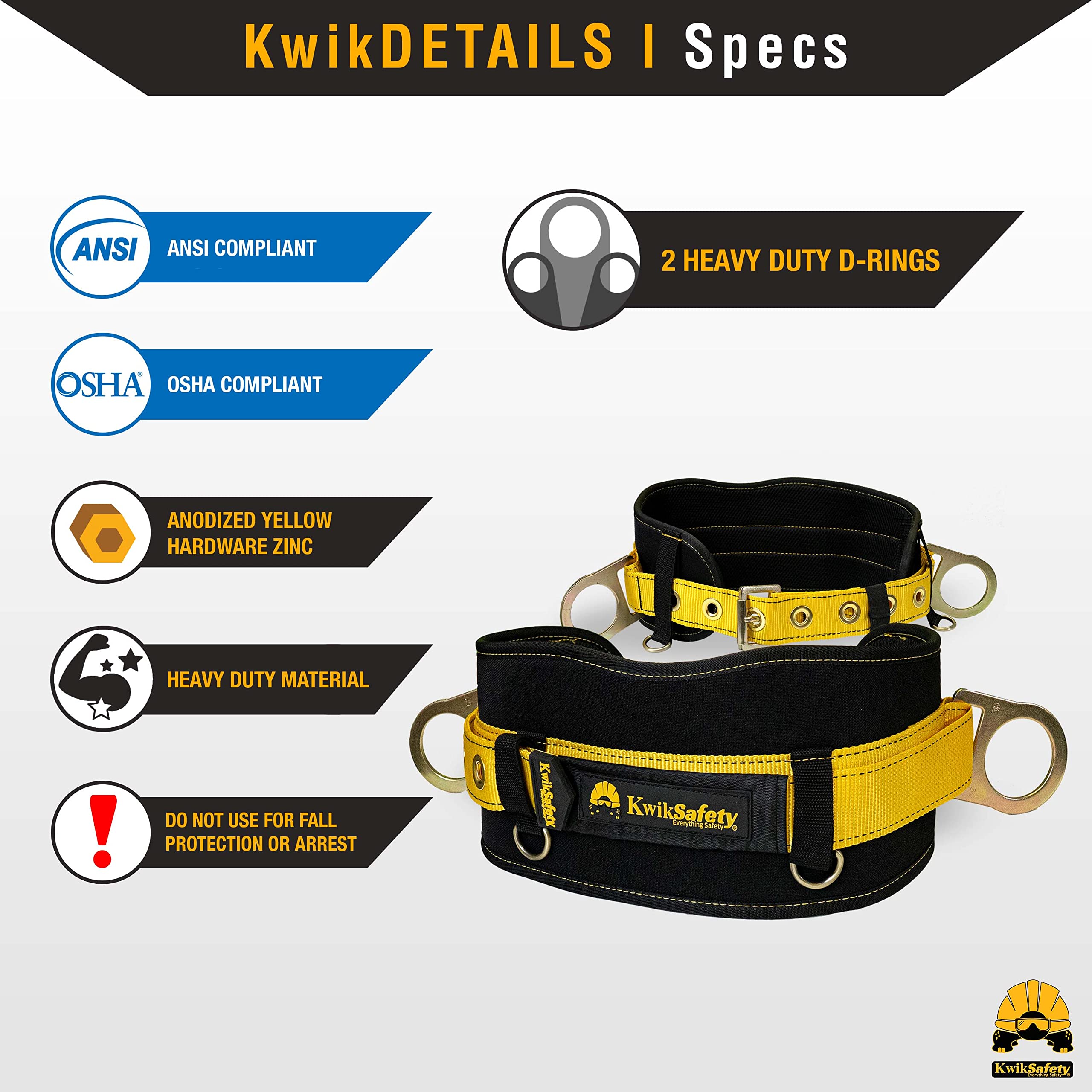 KwikSafety - Charlotte, NC - BEAVER TAIL Safety Belt [2 D-RINGS] Adjustable 39” to 58” Cushioned Padded Lineman Ironworker Body Belt Hip Pad Work Positioning Ladder Restraint Heavy Duty PPE Support