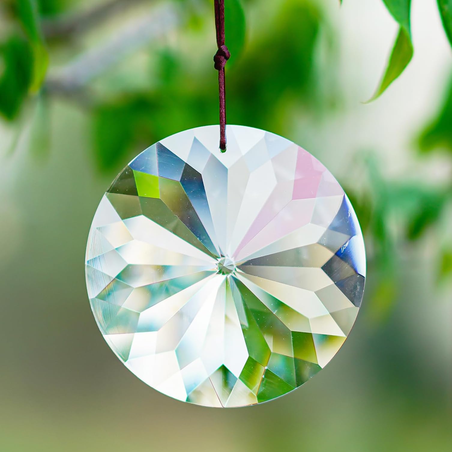 Bauhinia Hanging Faceted Crystals Large Window Prisms Suncatcher Ornament Rainbow Maker Chandelier Crystal Pendant(85mm,Round)