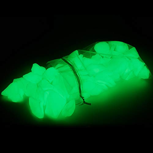 Glow in The Dark Fire Glass Gravel Stones Rocks for Fire Pit Use Fish Tank Aquarium Garden Decoration,2-4cm,680g/1.5lb (Yellow Green)