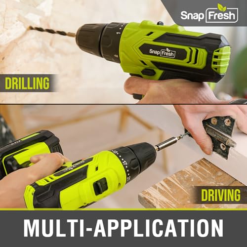 SnapFresh Cordless Drill - 20V Cordless Drill with Battery and Charger, Power Drill Set with 2 Variable Speed, 21+1 Torque Setting, Lightweight, LED, 43pcs Drill Bits, Impact Drill Set for Home, DIY