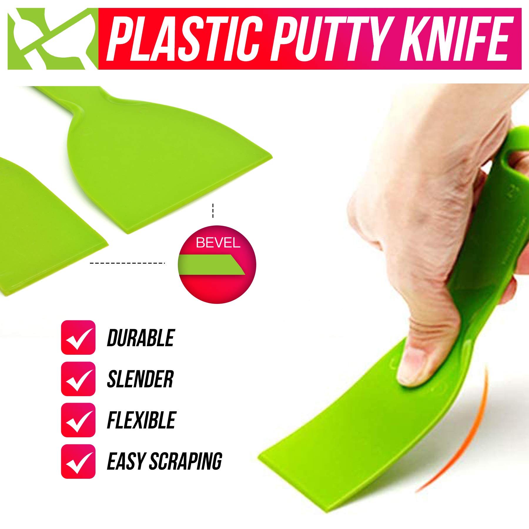 BANGBANGSING 4 Pack Putty Knife, Large Size Pack, Flexible Plastic Paint Scraper Tool for Spackling, Wallpaper Scraper Plastic, Spatula Scraper, Spackle Tools