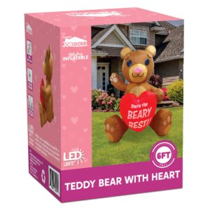 Joiedomi 6 FT Valentines Day Inflatable Brown Bear Holding Heart, Lighted LED Blow Up Decoration Valentines Gift for Couples Wedding Propose Holiday Indoor Yard Party Supplies Décor