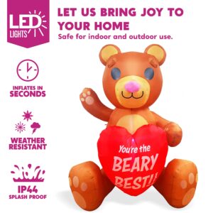 Joiedomi 6 FT Valentines Day Inflatable Brown Bear Holding Heart, Lighted LED Blow Up Decoration Valentines Gift for Couples Wedding Propose Holiday Indoor Yard Party Supplies Décor