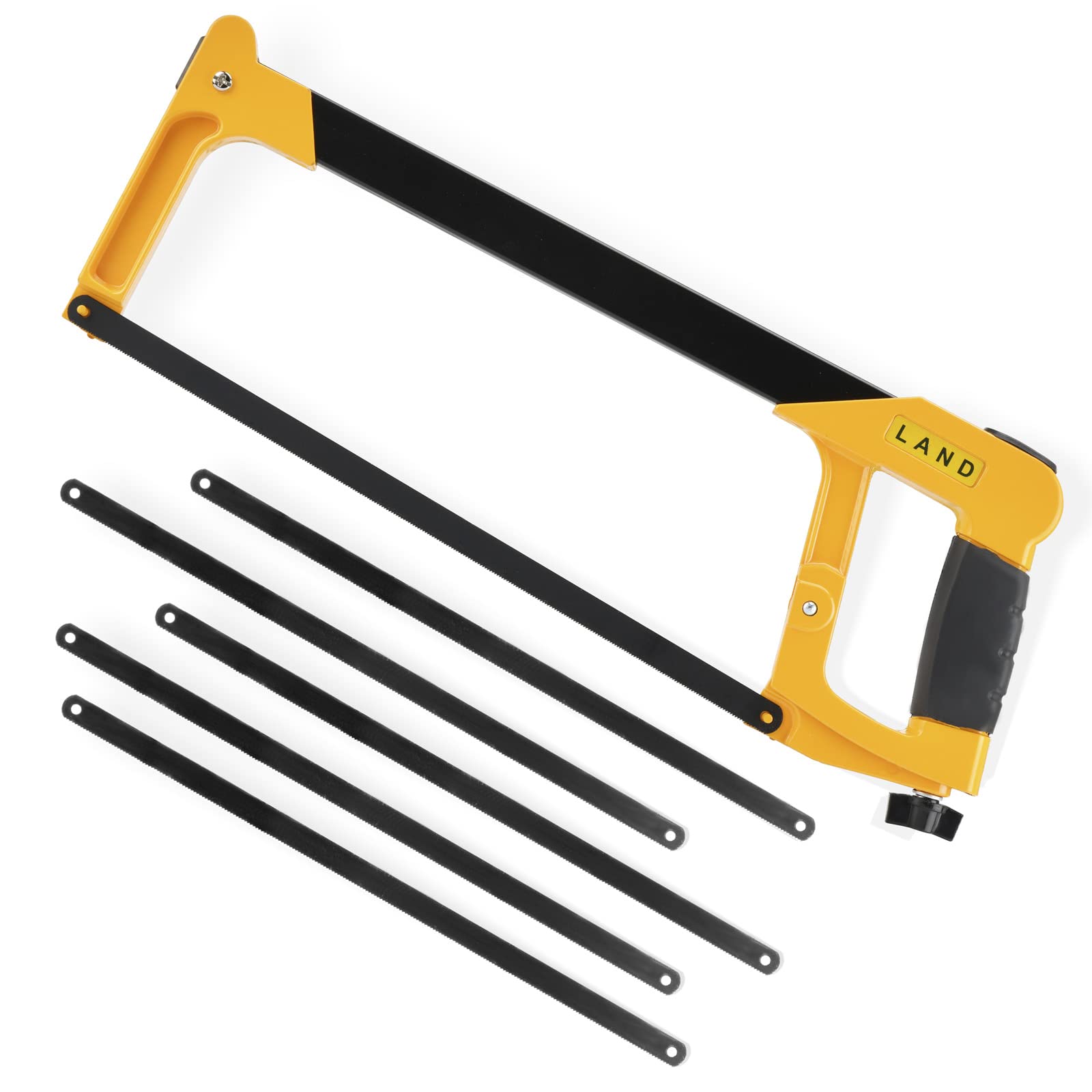 LAND 12 Inch Hacksaw - Heavy Duty Coping Saw with 5 Extra High-Carbon Steel Blade, for PVC, Pipe, Carpentry