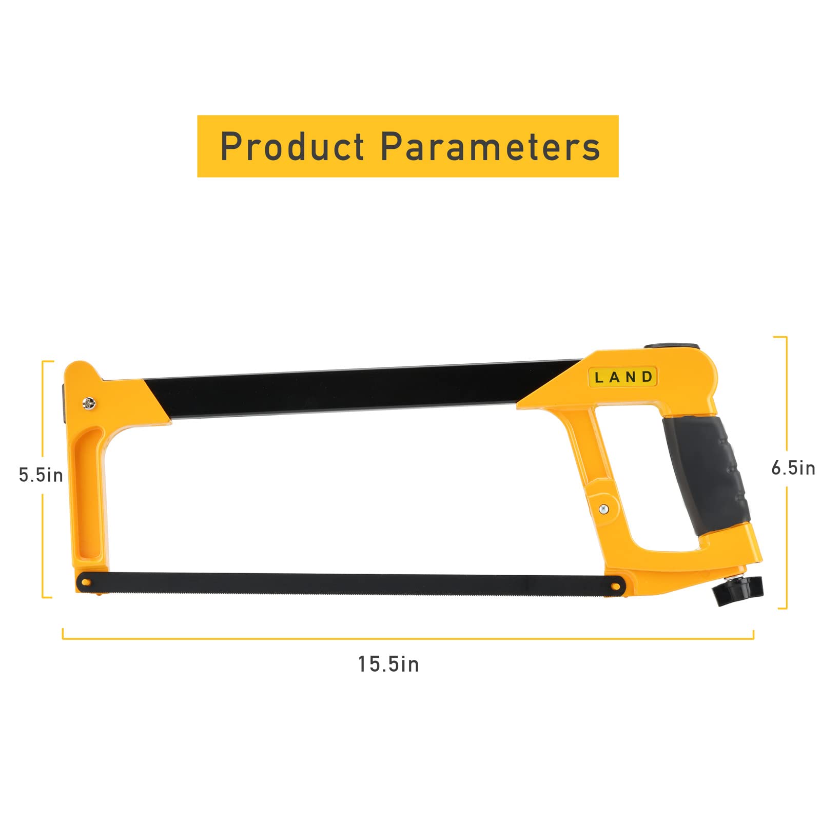 LAND 12 Inch Hacksaw - Heavy Duty Coping Saw with 5 Extra High-Carbon Steel Blade, for PVC, Pipe, Carpentry