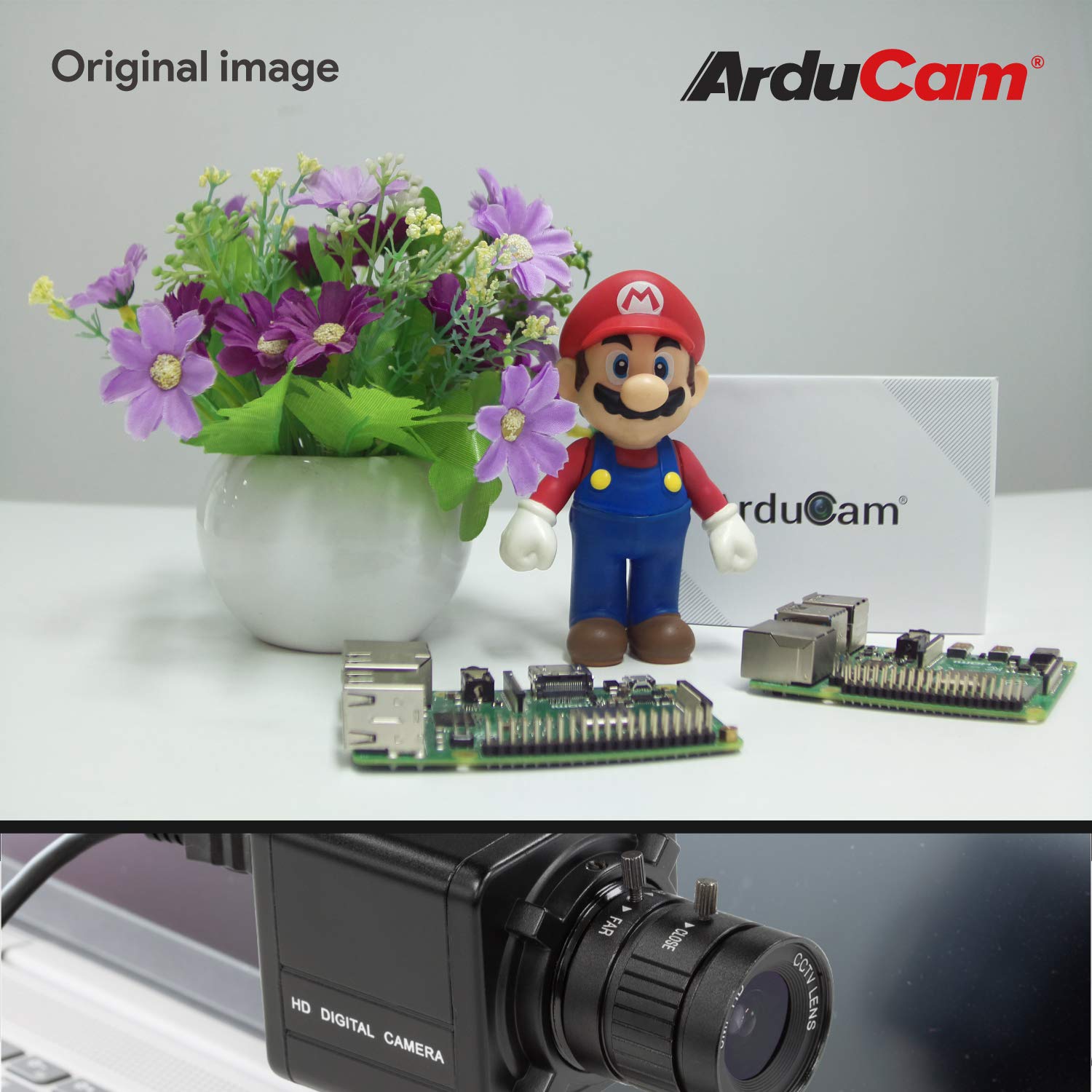 Arducam for Raspberry Pi HQ Camera, 12MP IMX477 HQ Webcam with Audio, 6mm CS-Mount Lens, Metal Enclosure, Tripod and USB Cable