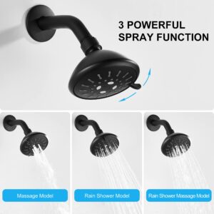 GERUIKE Shower Faucet Set with Valve,Tub and Shower Faucet Set with 4-Inch 3-Spray Shower Head and Tub Spout,Single Handle Shower Trim Kit Bathtub Shower System for Bathroom Shower Combo Set, Black