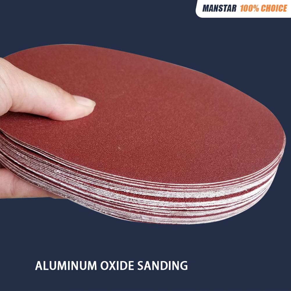 18 PCS 12-Inch Assorted PSA Aluminum Oxide Sanding Disc,NO-Hole Self Stick