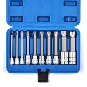 mixpower 10 piece spline tip bit socket set, m-type, s2 and cr-v steel, extra long 4'' length, m4-m18, xzn triple square spline bit socket set