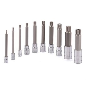 MIXPOWER 10 Piece Spline Tip Bit Socket Set, M-Type, S2 and Cr-V Steel, Extra Long 4'' Length, M4-M18, XZN Triple Square Spline Bit Socket Set