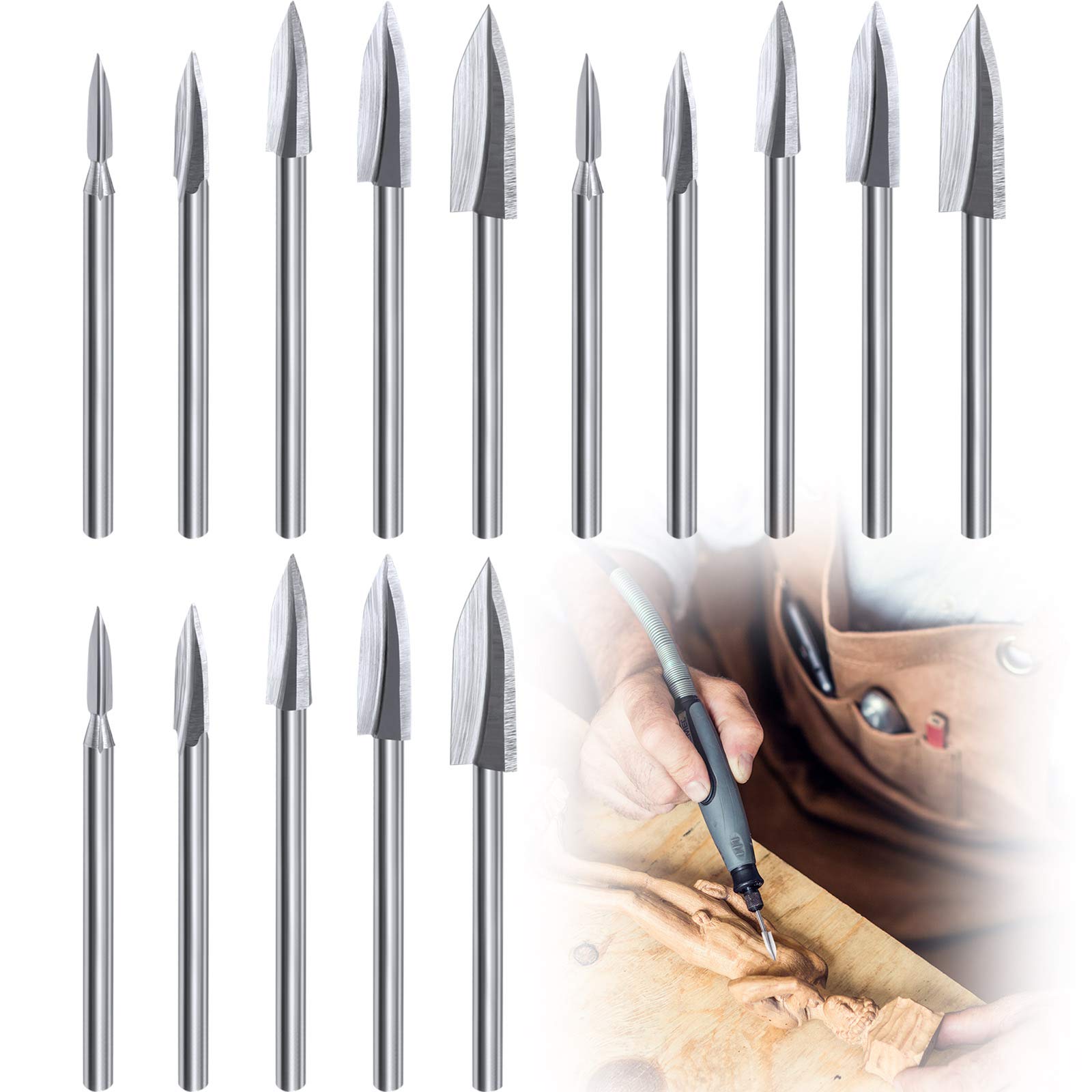 15 Pieces Wood Carving Engraving Drill Bit Woodworking Drill Bit DIY Wood Carving Tools Accessories for Rotary Tools