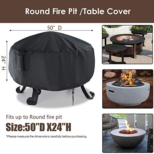 Onlyme Fire Pit Bowl Cover Round, Waterproof PVC Coating, 600D Heavy Duty for 46 48 50 Inch Patio Outdoor Firepit (50 x 24 inch)