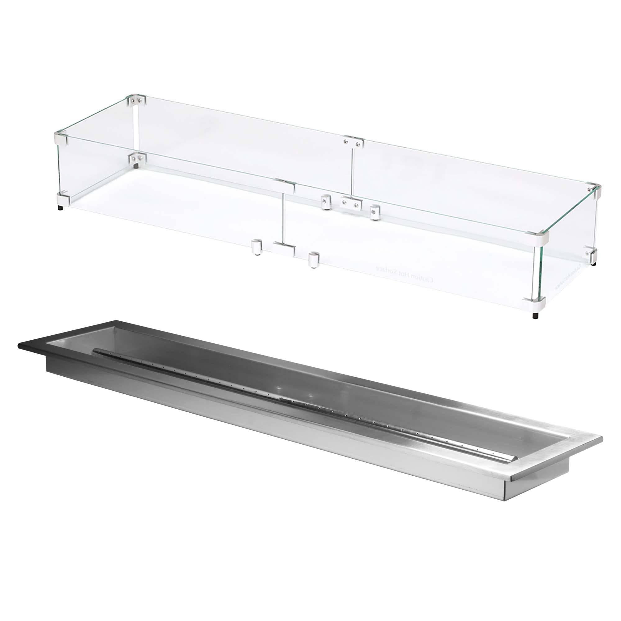 Celestial Fire Glass 36" x 6" Drop-in Burner Pan and Glass Flame Guard Bundle