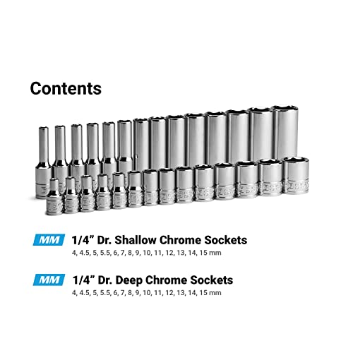 Capri Tools 1/4 in. Drive 6-Point Socket Set (Shallow & Deep Set / 4-15 mm)