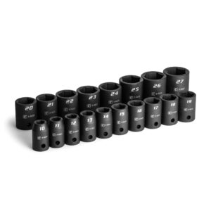 capri tools 1/2 in. drive shallow impact socket set, 10 to 27 mm, metric, 18-piece