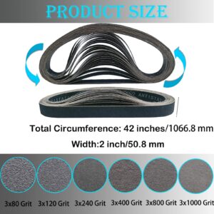 Tonmp 18 PCS 2 x 42 Inch Premium Silicon Carbide Sanding Belts Assortment- 3 Pcs Each of 80,120, 240, 400, 800,1000 Grits Knife Sharpening Sander Belt Kits for Belt Sander (2x42 inch)