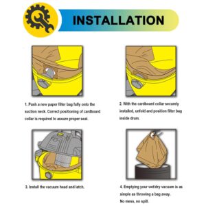 SpaceTent 6 Pack High Efficiency Replacement Filter Bags compatible with DeWalt 12 to 16 Gallon Wet/Dry Vacs - Part # DXVA19-4102