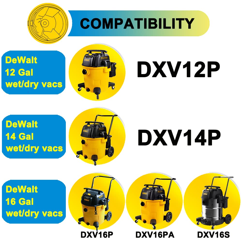 SpaceTent 6 Pack High Efficiency Replacement Filter Bags compatible with DeWalt 12 to 16 Gallon Wet/Dry Vacs - Part # DXVA19-4102