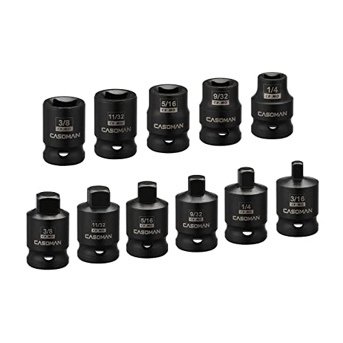 CASOMAN 3/8-inch Drive Pipe Plug Socekt Set, SAE, CR-MO, Tapered Male Square Drive, Chamfered Female Square Drive,11 Pieces Set