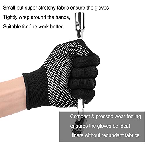 COOHORN 24Pcs Work Glove Liners Dry Hand Anti-slip Dots Coating Knitted Working Glove - Stretchy Cloth Glove for Fishing Grilling Warehouse Garden Painting - Thin Moist Breathable Work Glove, 12Pairs