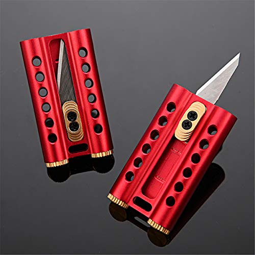 SZHOWORLD Creative Design Aluminium Mini Knife - Portable Pocket Knife, Compact Sharp Box Cutter with Carbon Steel, Closed Length 1.96inch (Red)