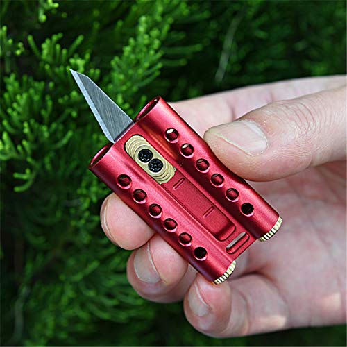 SZHOWORLD Creative Design Aluminium Mini Knife - Portable Pocket Knife, Compact Sharp Box Cutter with Carbon Steel, Closed Length 1.96inch (Red)