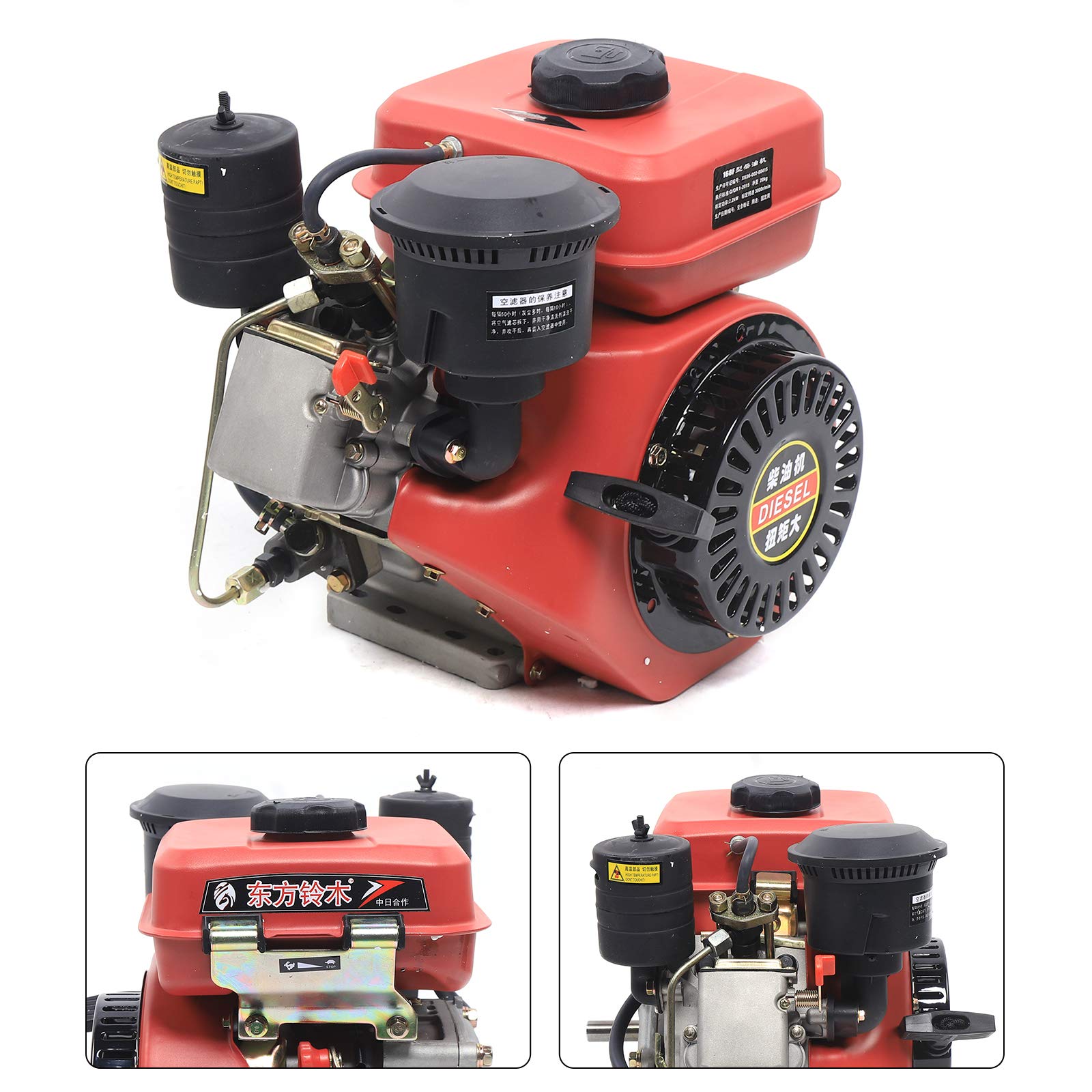 196CC 2.2KW 4 Stroke 6HP Diesel Engine, Manual Start Single Cylinder Engine, Aluminum Air-Cooled 1 Cylinder Diesel Engine for Irrigation and Drainage Machines Generator Sets