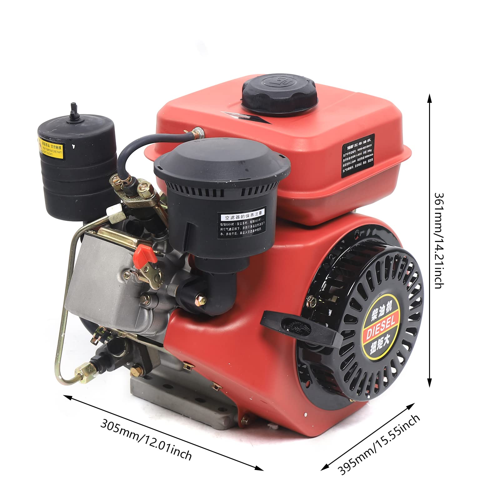 196CC 2.2KW 4 Stroke 6HP Diesel Engine, Manual Start Single Cylinder Engine, Aluminum Air-Cooled 1 Cylinder Diesel Engine for Irrigation and Drainage Machines Generator Sets