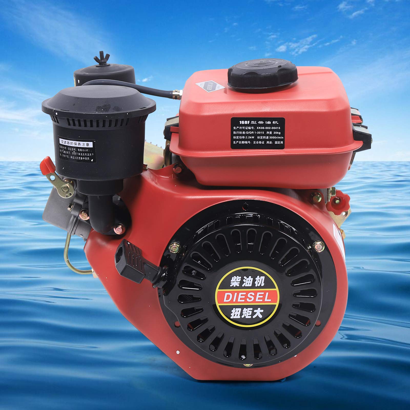 196CC 2.2KW 4 Stroke 6HP Diesel Engine, Manual Start Single Cylinder Engine, Aluminum Air-Cooled 1 Cylinder Diesel Engine for Irrigation and Drainage Machines Generator Sets