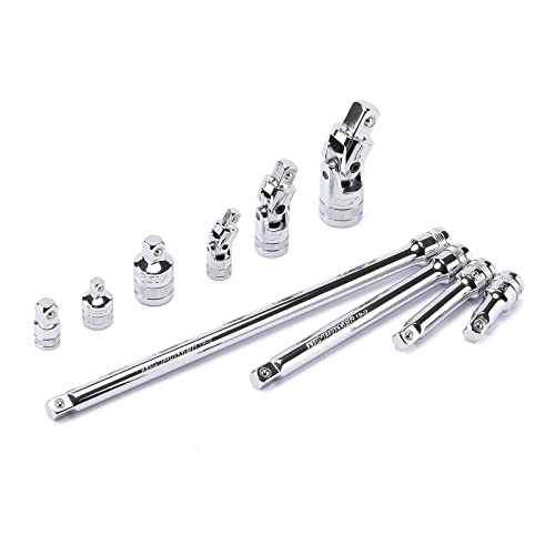 MIXPOWER 10 Pieces Drive Tool Accessory Set, Includes Socket Adapters, Extension Bars and Universal Joints, Premium Chrome Vanadium Steel Construction - 1/4-inch, 3/8-inch and 1/2-inch Drive Sizes