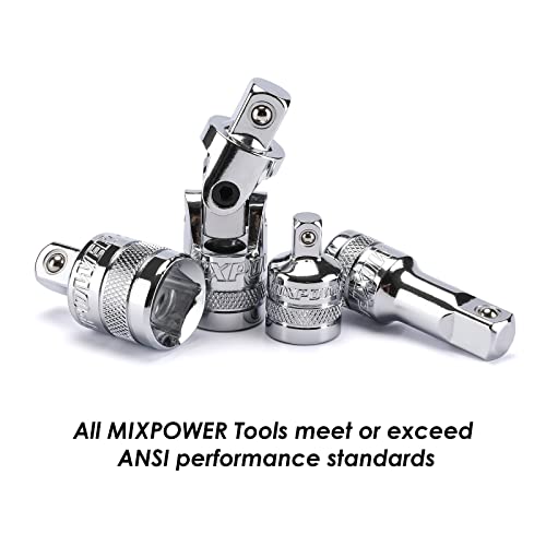 MIXPOWER 10 Pieces Drive Tool Accessory Set, Includes Socket Adapters, Extension Bars and Universal Joints, Premium Chrome Vanadium Steel Construction - 1/4-inch, 3/8-inch and 1/2-inch Drive Sizes