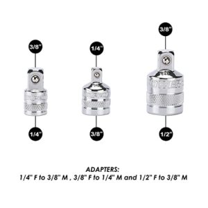 MIXPOWER 10 Pieces Drive Tool Accessory Set, Includes Socket Adapters, Extension Bars and Universal Joints, Premium Chrome Vanadium Steel Construction - 1/4-inch, 3/8-inch and 1/2-inch Drive Sizes