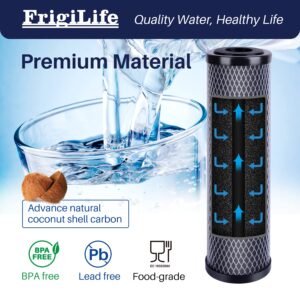 FrigiLife 1 Micron 10" x 2.5" Whole House CTO Carbon Sedimen Water Filter Compatible DuPont WFPFC8002, WFPFC9001, SCWH-5, WHCF-WHWC, FXWTC, RO Unit for Under Sink & Countertop Filtration System,4Pack