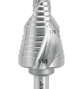 ACTOOL Industrial HSS Step Drill Bit 7/8 inch to 1-1/8 inch with 3/8 inch Shank, Double Spiral Flute