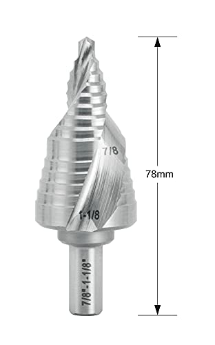 ACTOOL Industrial HSS Step Drill Bit 7/8 inch to 1-1/8 inch with 3/8 inch Shank, Double Spiral Flute