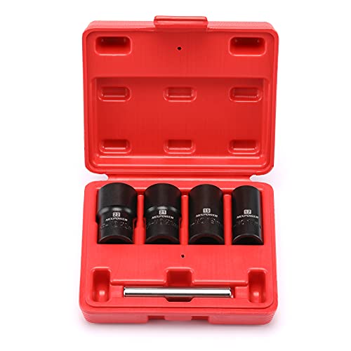 MIXPOWER 5 Pieces 1/2" Drive Nut and Bolt Extractor Set, Lug Nut Remover Extractor Tool, 17 19 21 22mm Sockets & 12mm Center Punch Bar, Twist Socket Tool Set