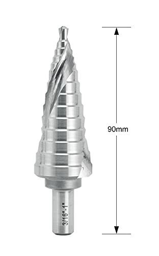 ACTOOL Industrial HSS Step Drill Bit 3/16 inch to 1 inch with 3/8 inch Shank, Double Spiral Flute with 14 Step Size