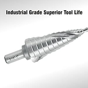 ACTOOL Industrial HSS Step Drill Bit 3/16 inch to 1 inch with 3/8 inch Shank, Double Spiral Flute with 14 Step Size