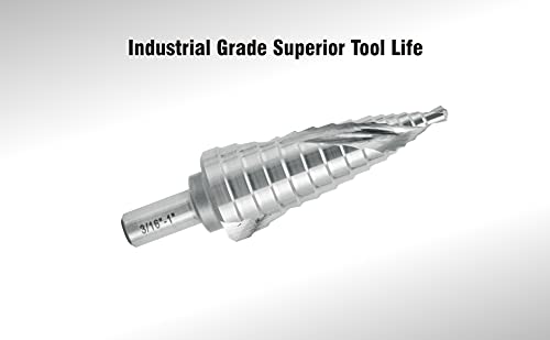 ACTOOL Industrial HSS Step Drill Bit 3/16 inch to 1 inch with 3/8 inch Shank, Double Spiral Flute with 14 Step Size